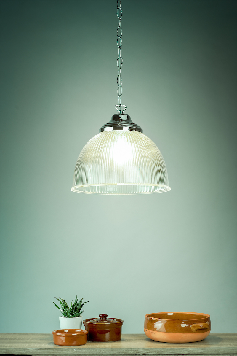 Edna Pendant Ribbed Glass Polished ChromeRibbed Glass - Romerils Jersey