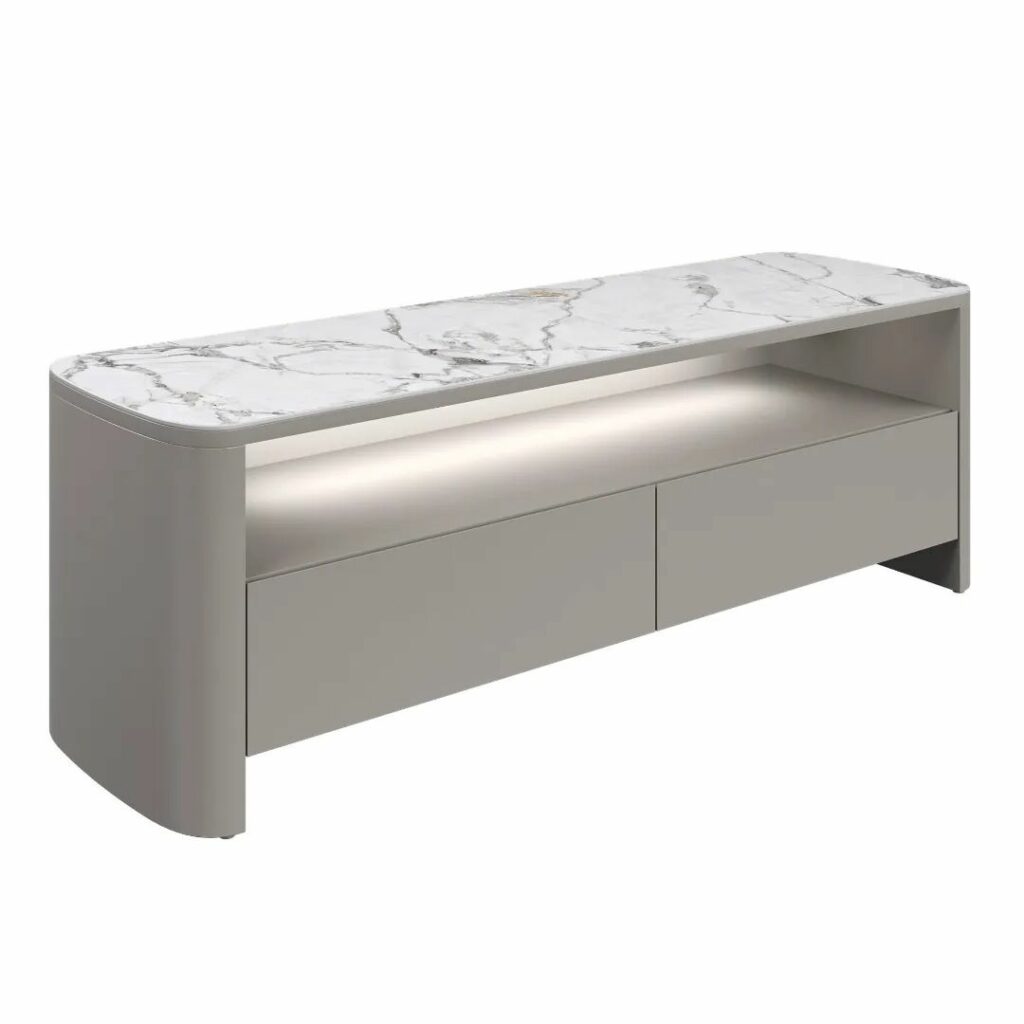 Milano Gloss White Ceramic TV Unit - Romerils Jersey