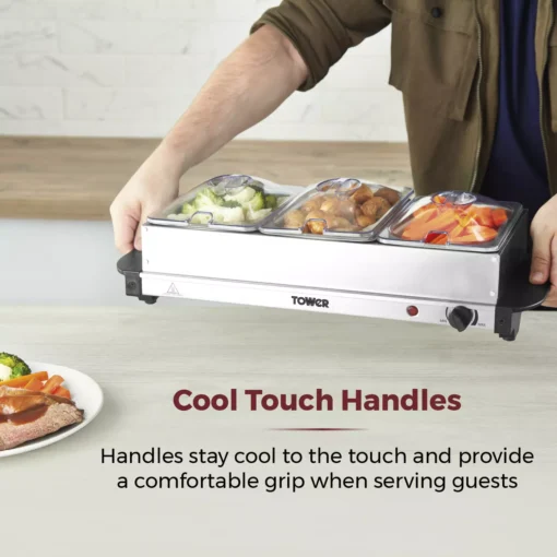 Tower T16150 Buffet Server with 3 x 1.5L Tray Capacity 200W Stainless ...
